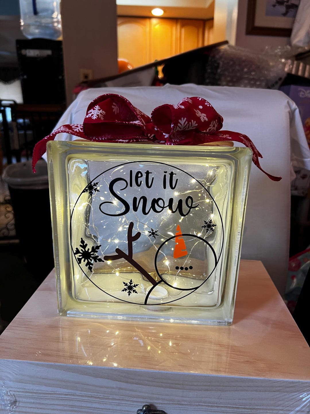 Lighted Glass Box With let It Snow With Snowman Design. - Etsy