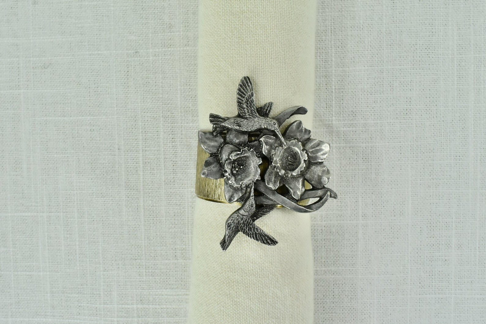 HUMMINGBIRDS in PEWTER Collection.............vintage Brooch Napkin ...