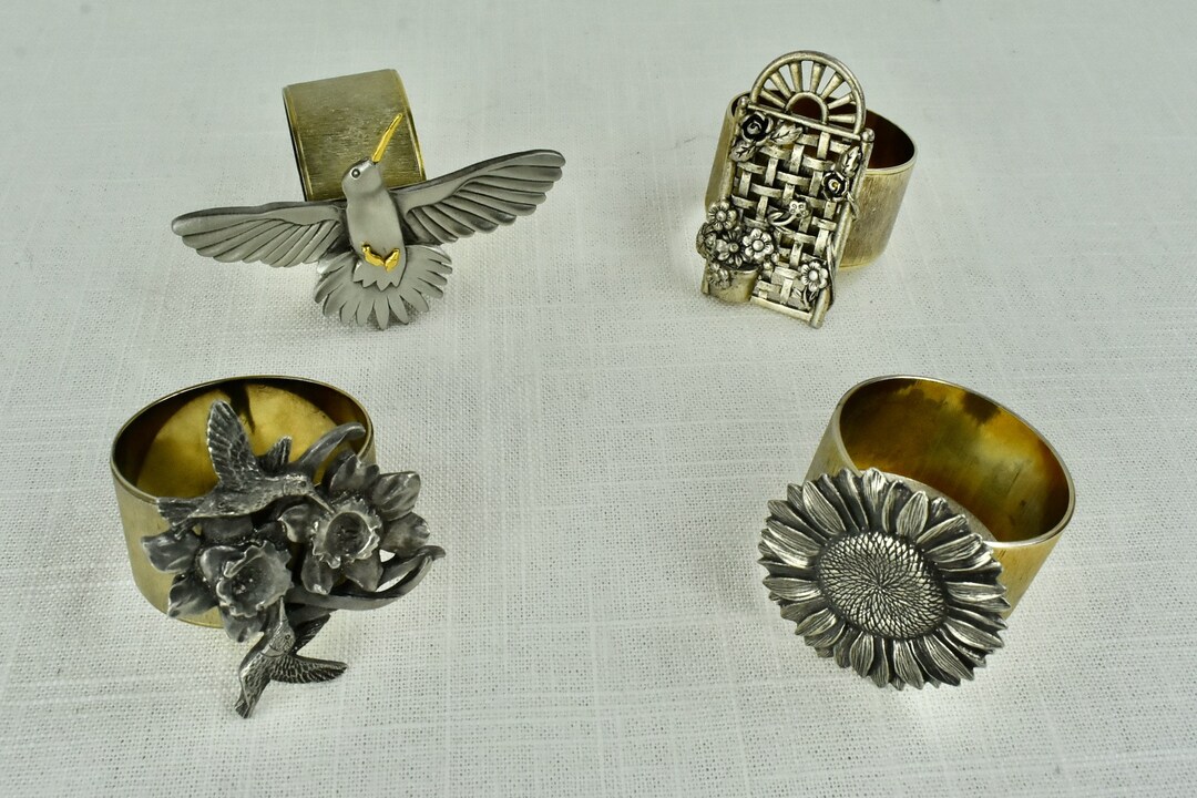 HUMMINGBIRDS in PEWTER Collection.............vintage Brooch Napkin ...