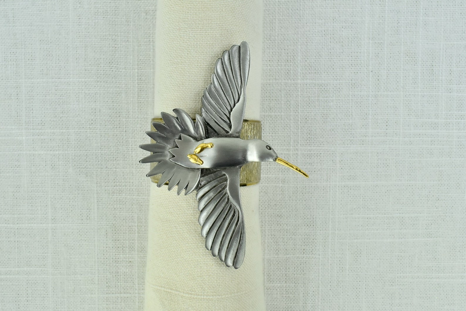 HUMMINGBIRDS in PEWTER Collection.............vintage Brooch Napkin ...