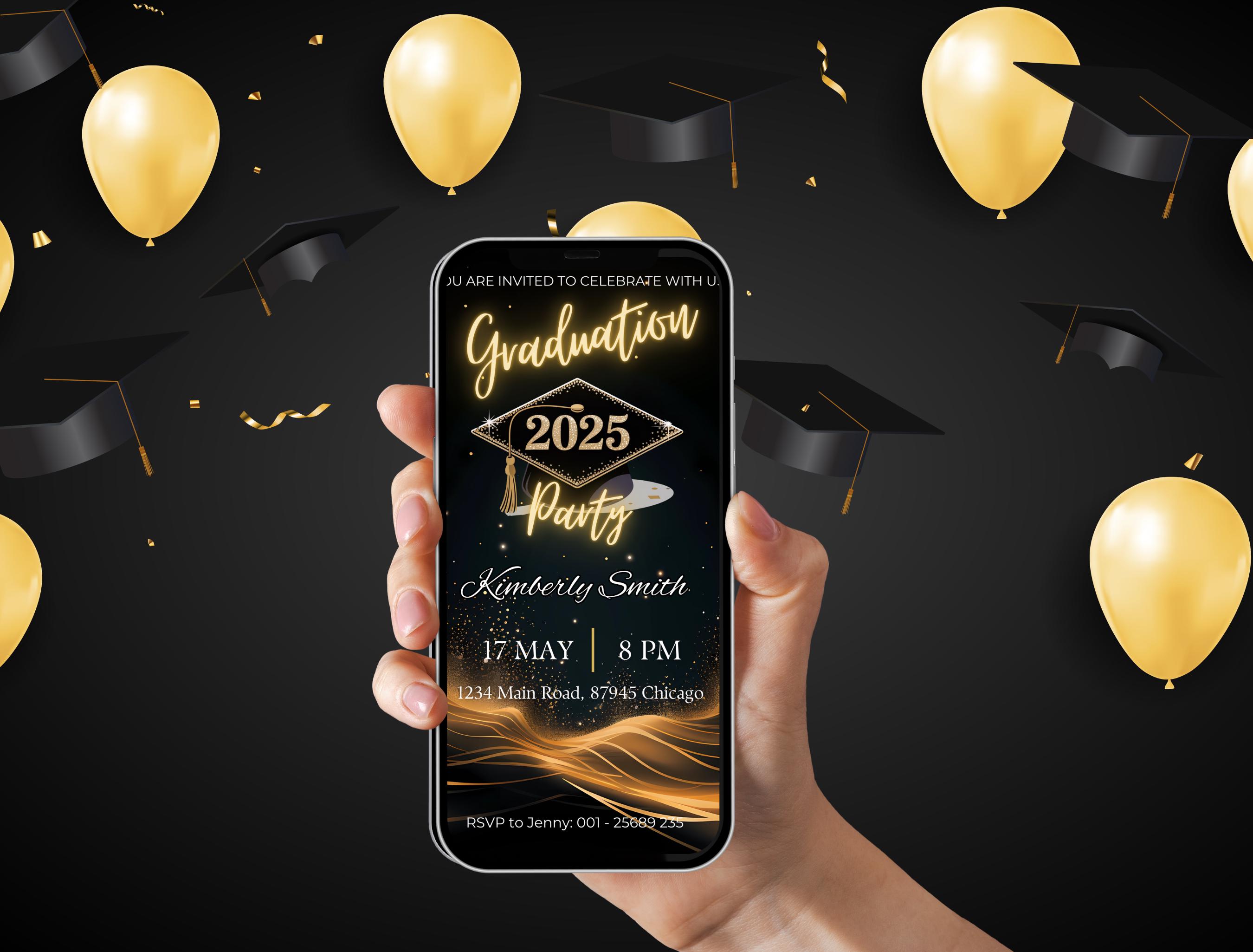 Digital Graduation Party Invitation, Animated Gold College Announcement ...