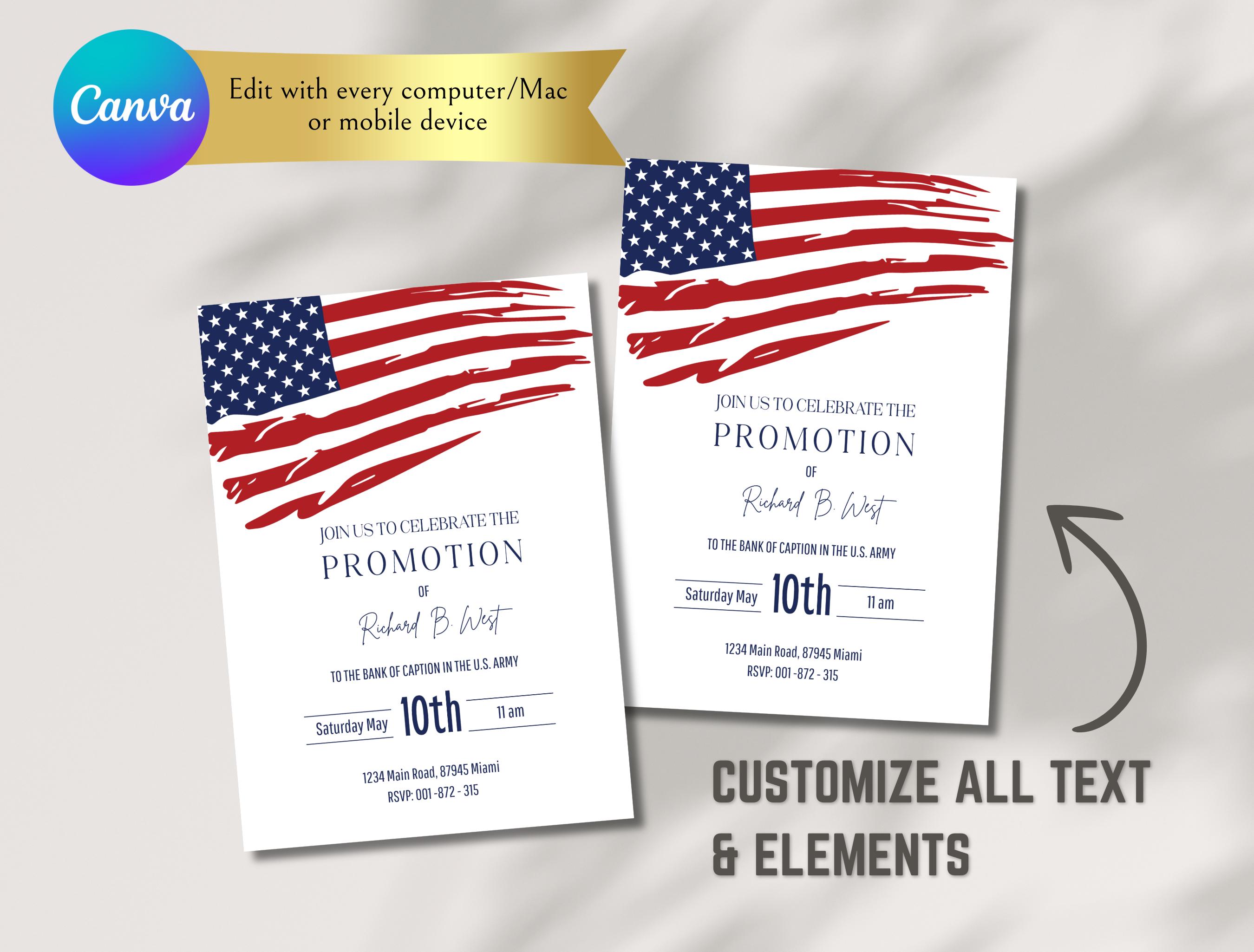 Military Promotion Party Invitation, Printable Army, Marine, Air Force ...