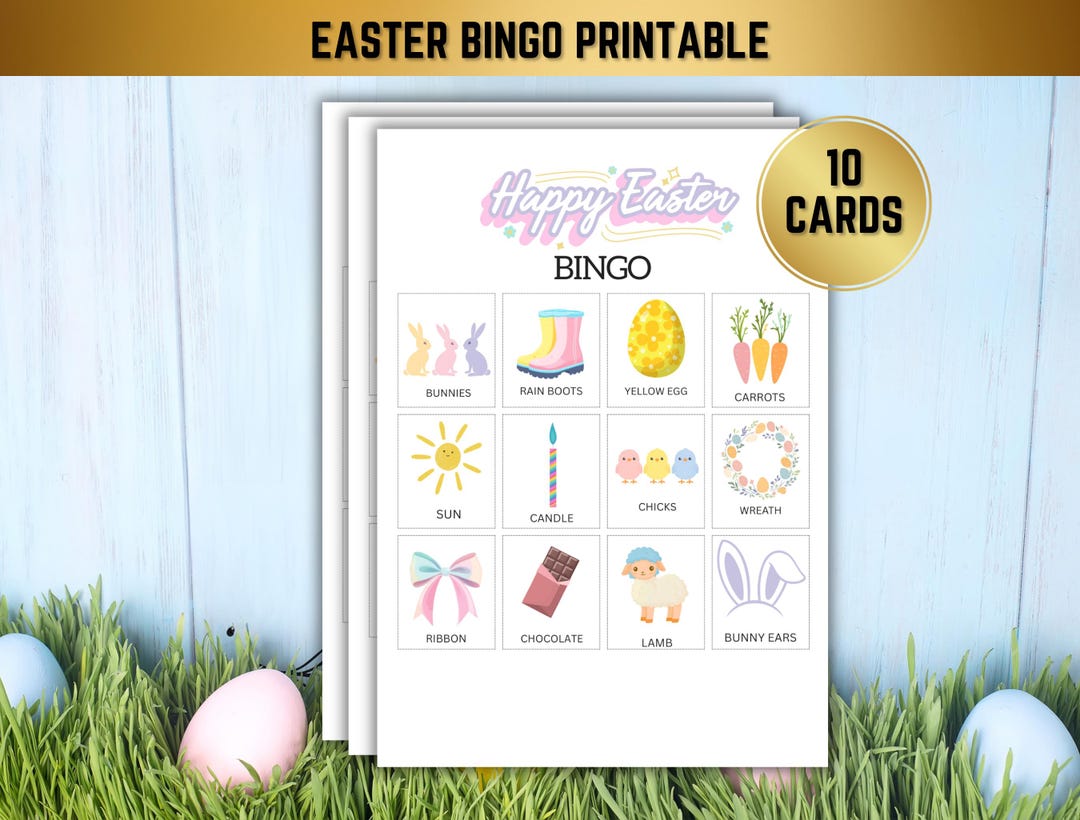 10 EASTER BINGO Cards Printable Game, Easter Bingo Boards Activity for ...