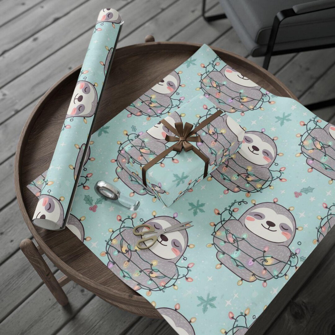 Cute Sloth Christmas Wrapping Paper, Holiday Gift Wrap, Animal Wrapping ...