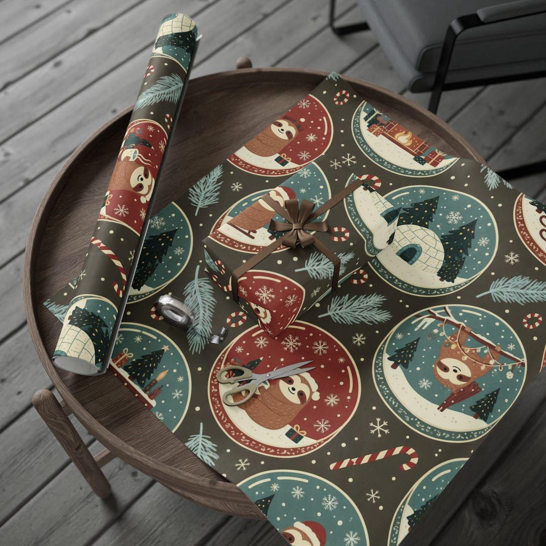 Sloth Christmas Wrapping Paper, Cute Holiday Gift Wrap, Festive Sloth ...
