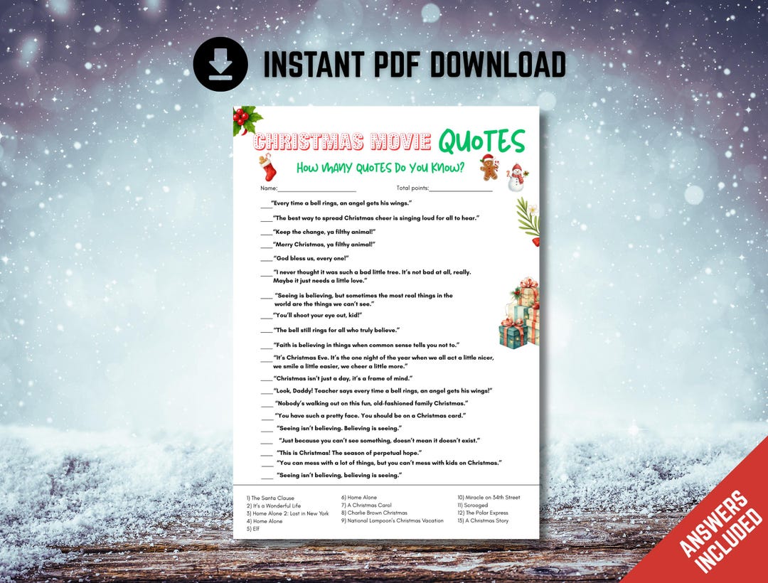 Christmas Movie Quote Trivia Game, Xmas Movies Quote Game, Christmas ...