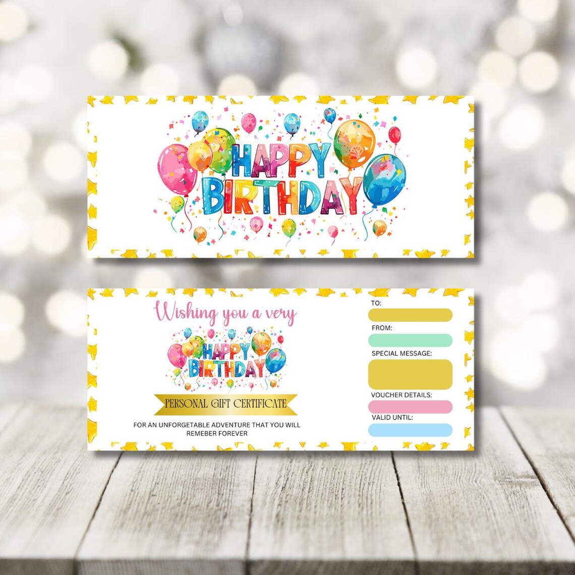 Happy Birthday CUSTOM GIFT Voucher Template Canva, Printable Birthday ...