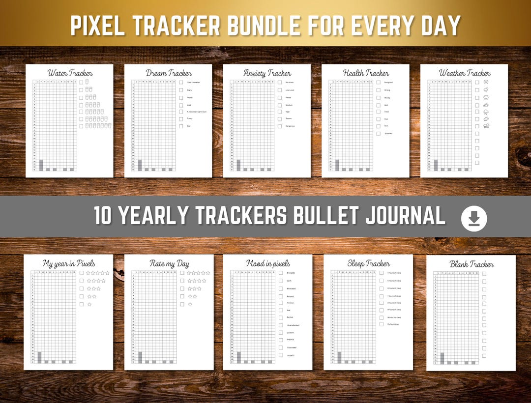 Yearly Trackers Bundle, PRINTABLE Journal Pages, Digital Planner Pages ...