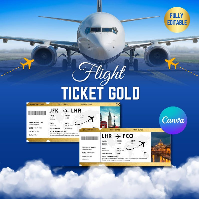 Boarding Pass Canva Template, Editable Airplane Ticket, Custom Boarding ...