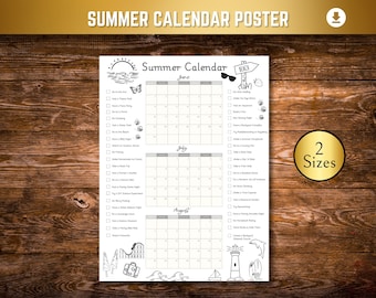 Printable Summer Calendar Poster, Kids Summer Activities Calendar ...