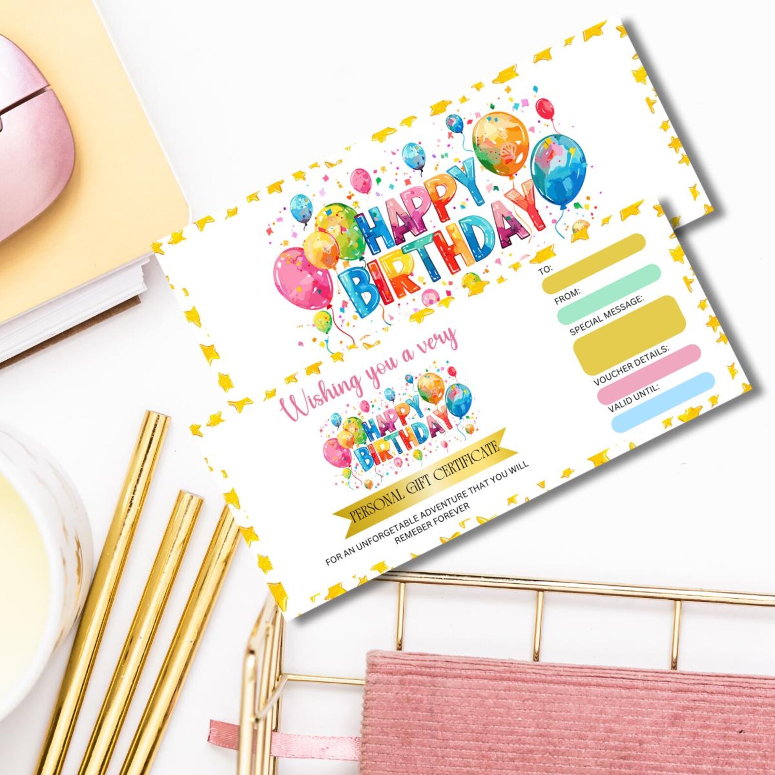 Happy Birthday CUSTOM GIFT Voucher Template Canva, Printable Birthday ...