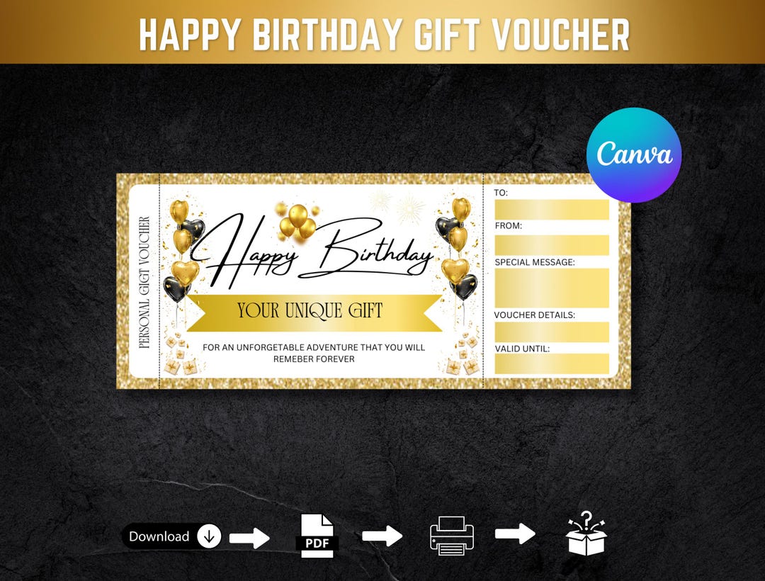 Birthday Gift Card, Happy Birthday Custom Gift Voucher Template ...