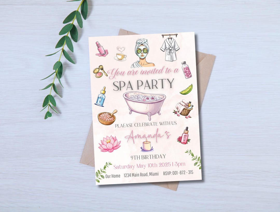 Girls Spa Birthday, Spa Party Birthday Invitation, Pamper Party Invite ...