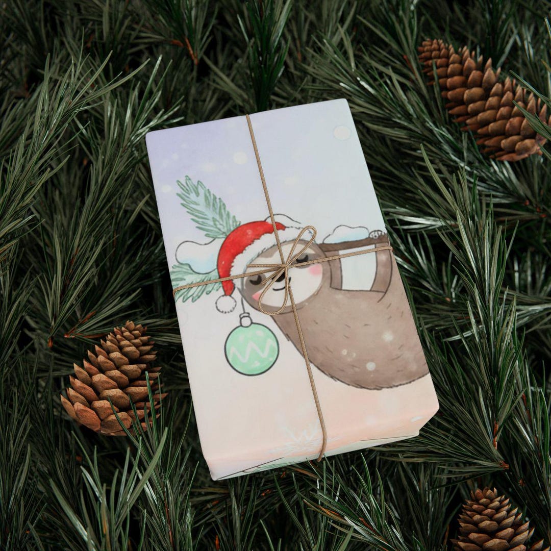 Sloth Christmas Wrapping Paper, Cute Holiday Gift Wrap, Xmas Sloth ...