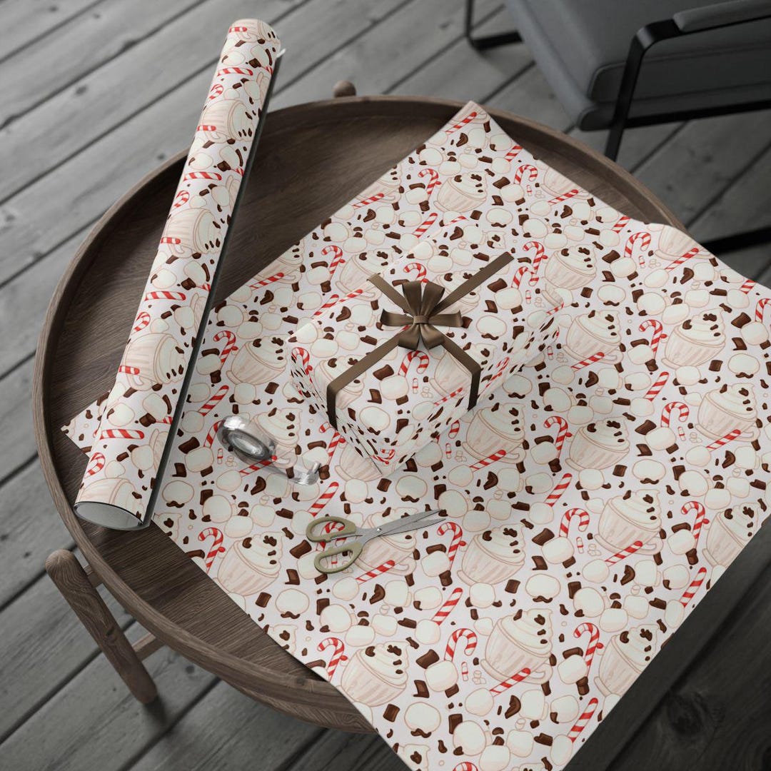 Hot Cocoa Christmas Wrapping Paper, Holiday Gift Wrap, Candy Cane Wrap ...