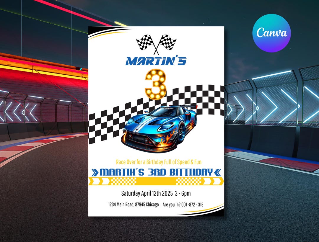 Hot Cars Wheels Birthday Invitation Template, 3rd Birthday, Fast Race ...