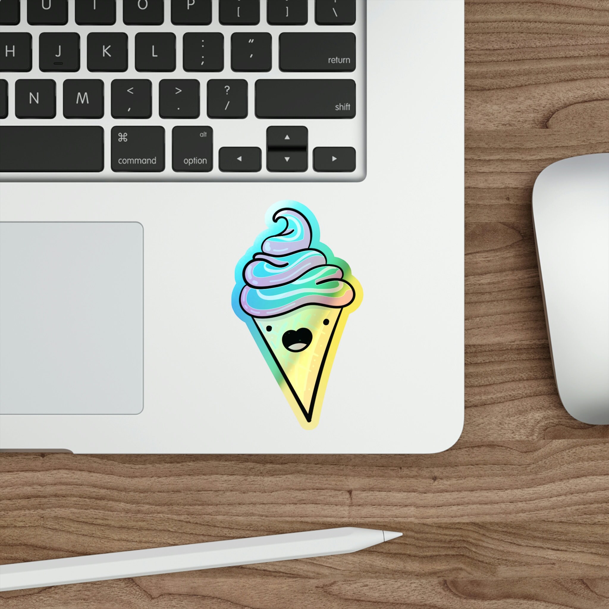 Oh Boy Ice Cream Holographic Die-cut Sticker Ice Cream Doodle Happy ...