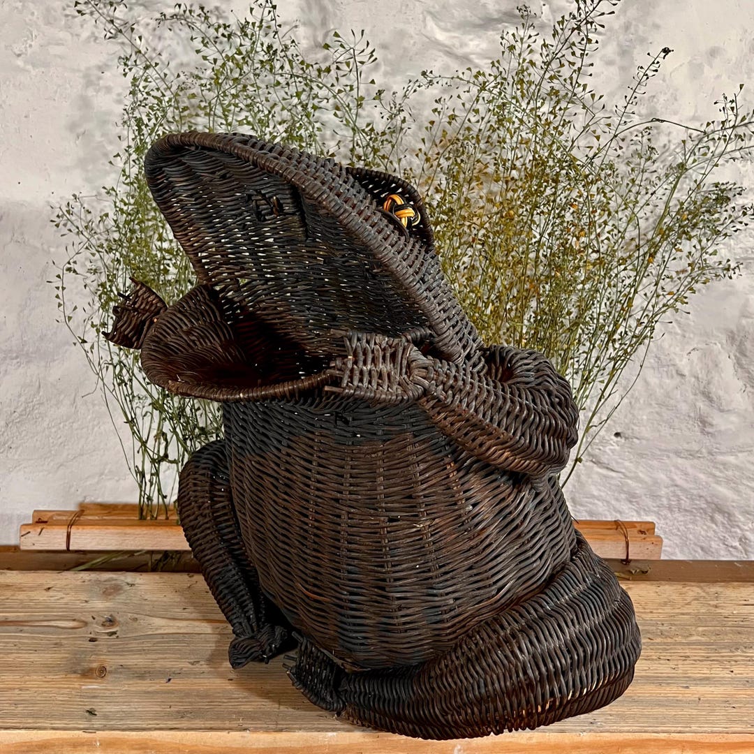 Large Vintage Rattan Frog Basket, Magazine Rack Wastepaper Basket 1970s ...