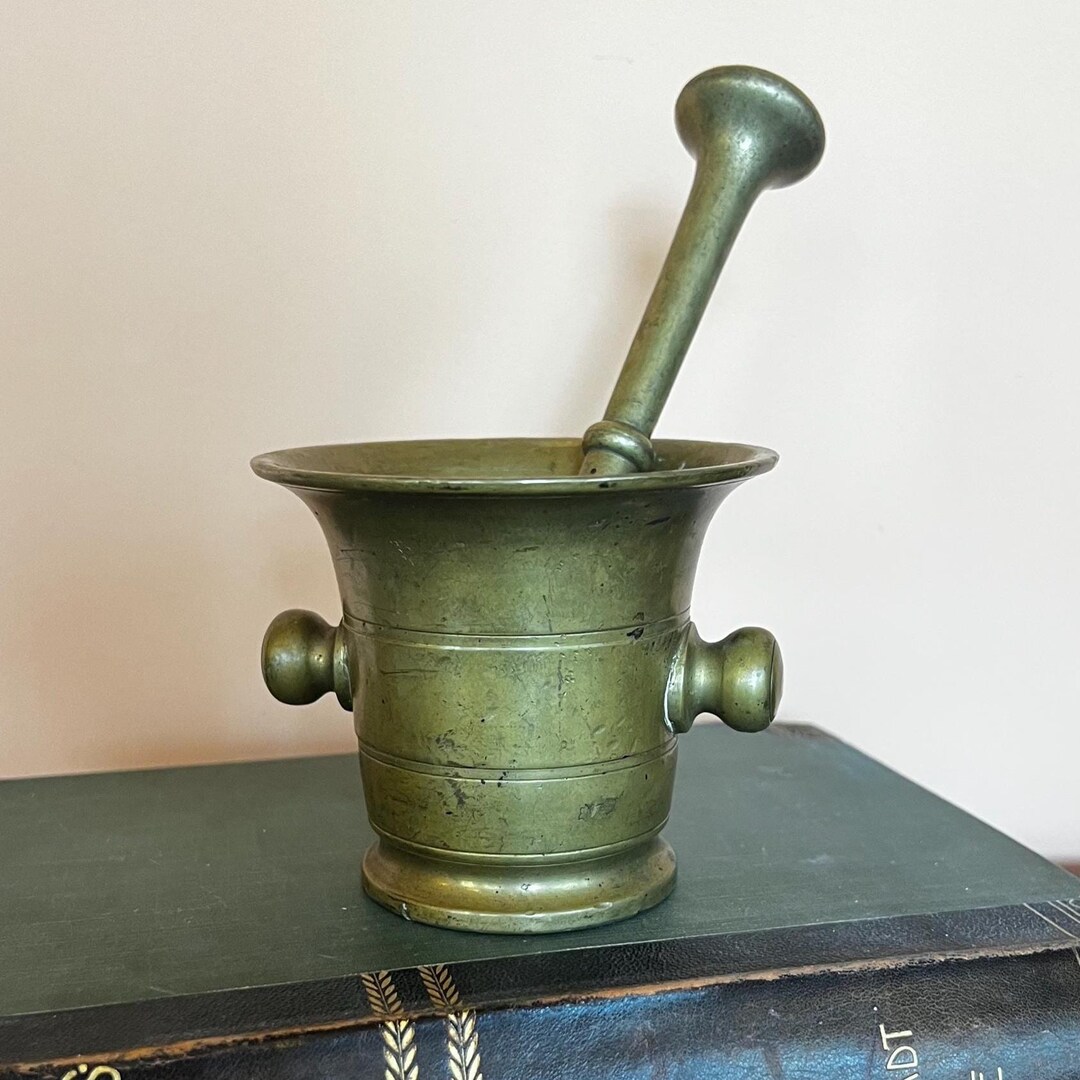 Brass Mortar Vintage Solid Home Decoration Brutalist Alchemy Pharmacy ...