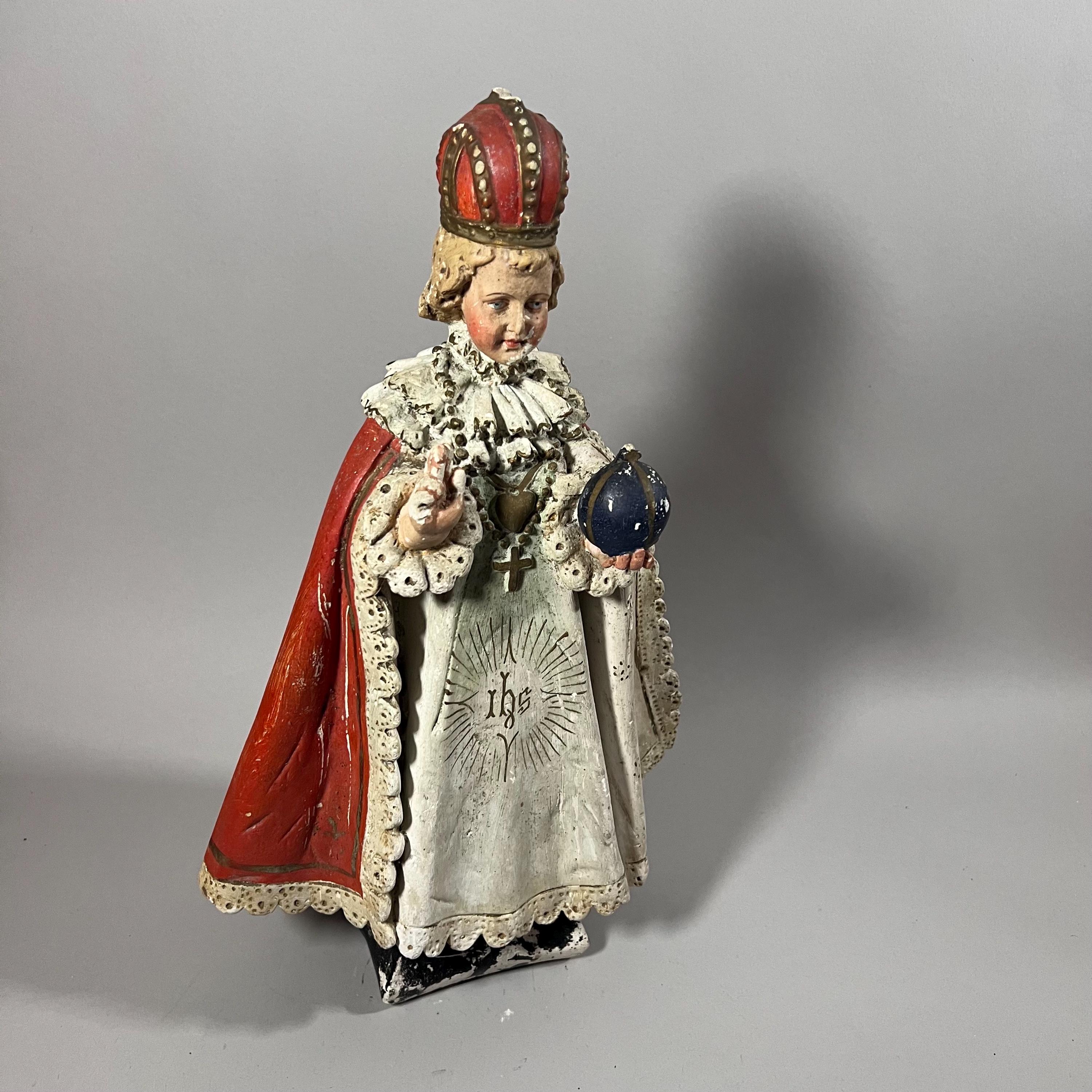 Antike Gipsfigur Prager Jesuskind 19 Jh religiöse Statue Infant Jesus ...