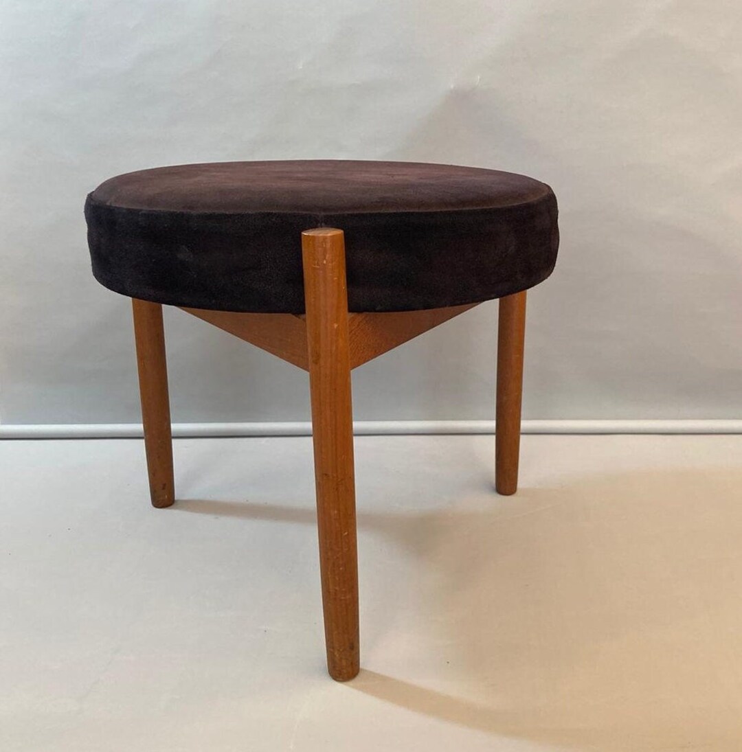 Stool Spottrup Teak and Black Leather - Made in Denmark Teak Tripod ...