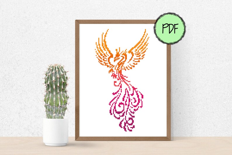 Colourful Phoenix Modern Counted Cross Stitch Pattern Chart | Instant ...