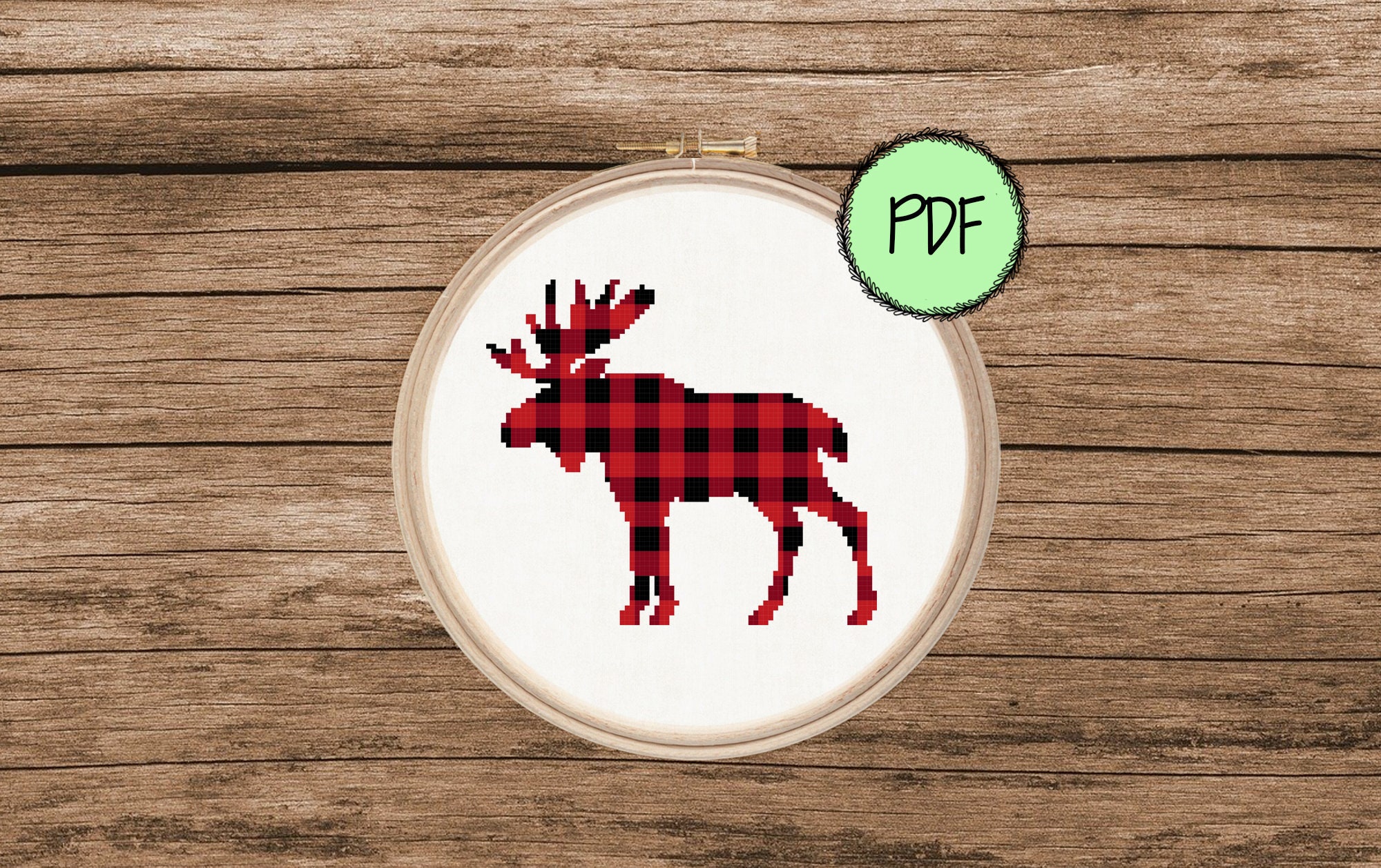 Plaid Moose Cross Stitch Pattern Silhouette Buffalo Plaid | Etsy