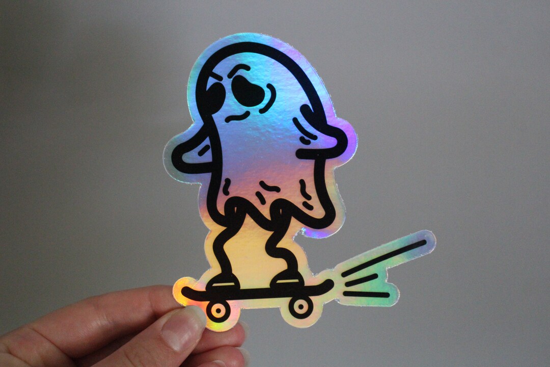 Skater Ghost Holographic Vinyl Sticker - Etsy