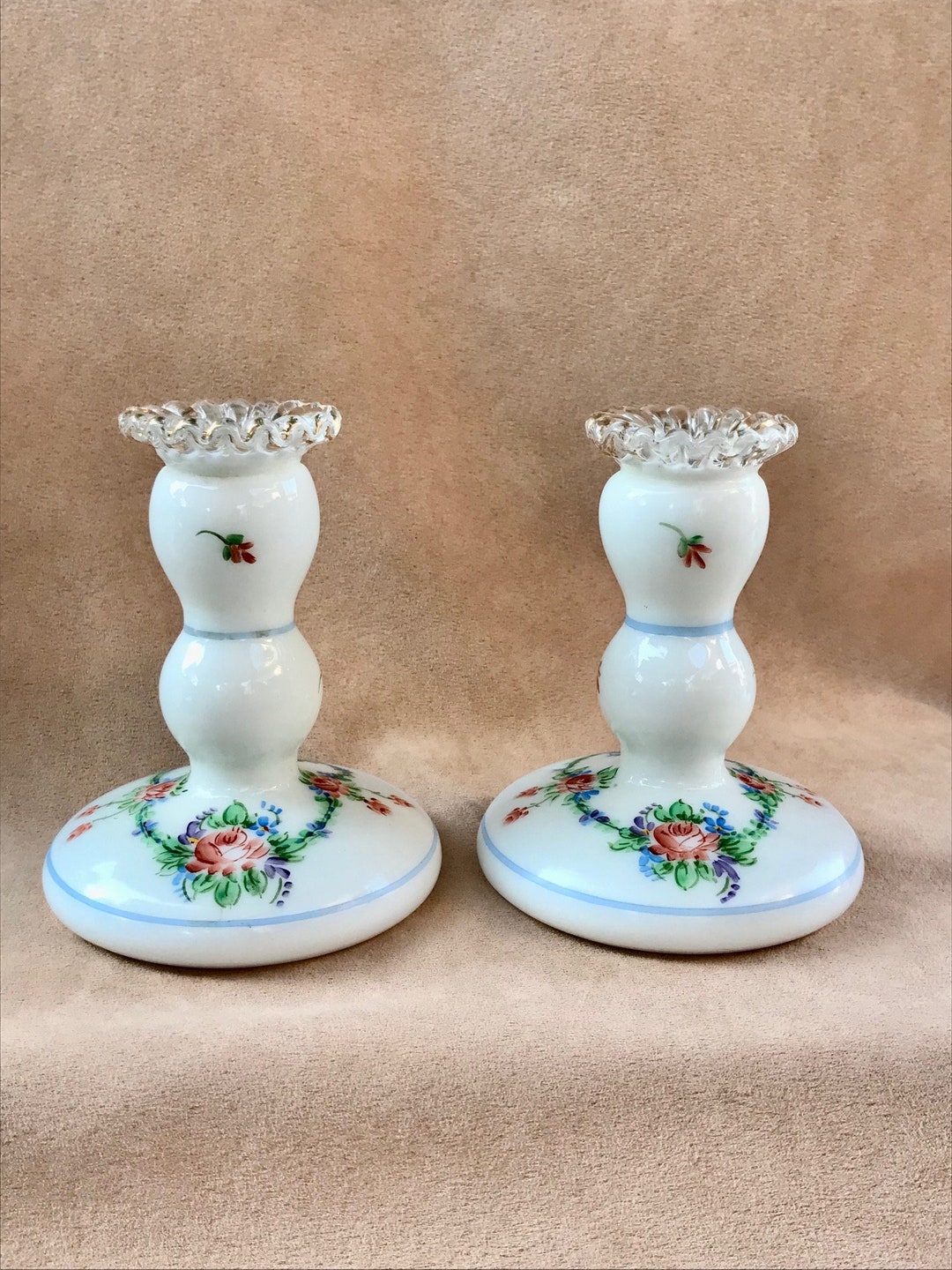 Fenton Charleton Candle Holders, Vintage Hand Painted Candle Holders ...