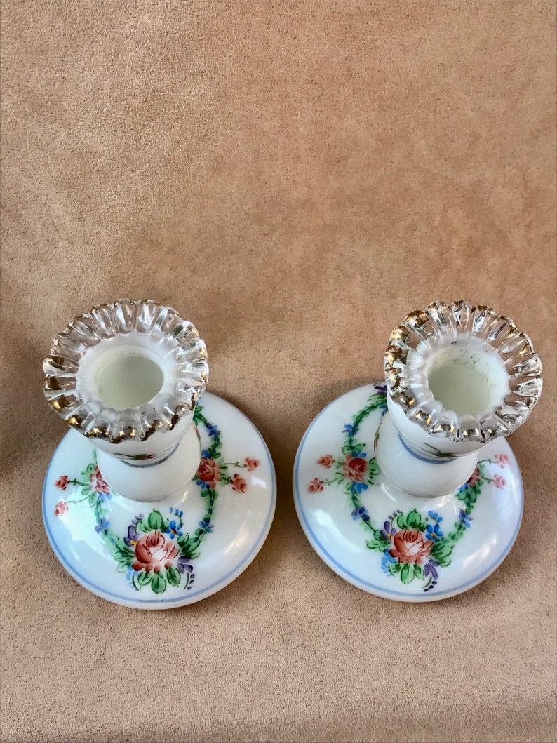 Fenton Charleton Candle Holders, Vintage Hand Painted Candle Holders ...
