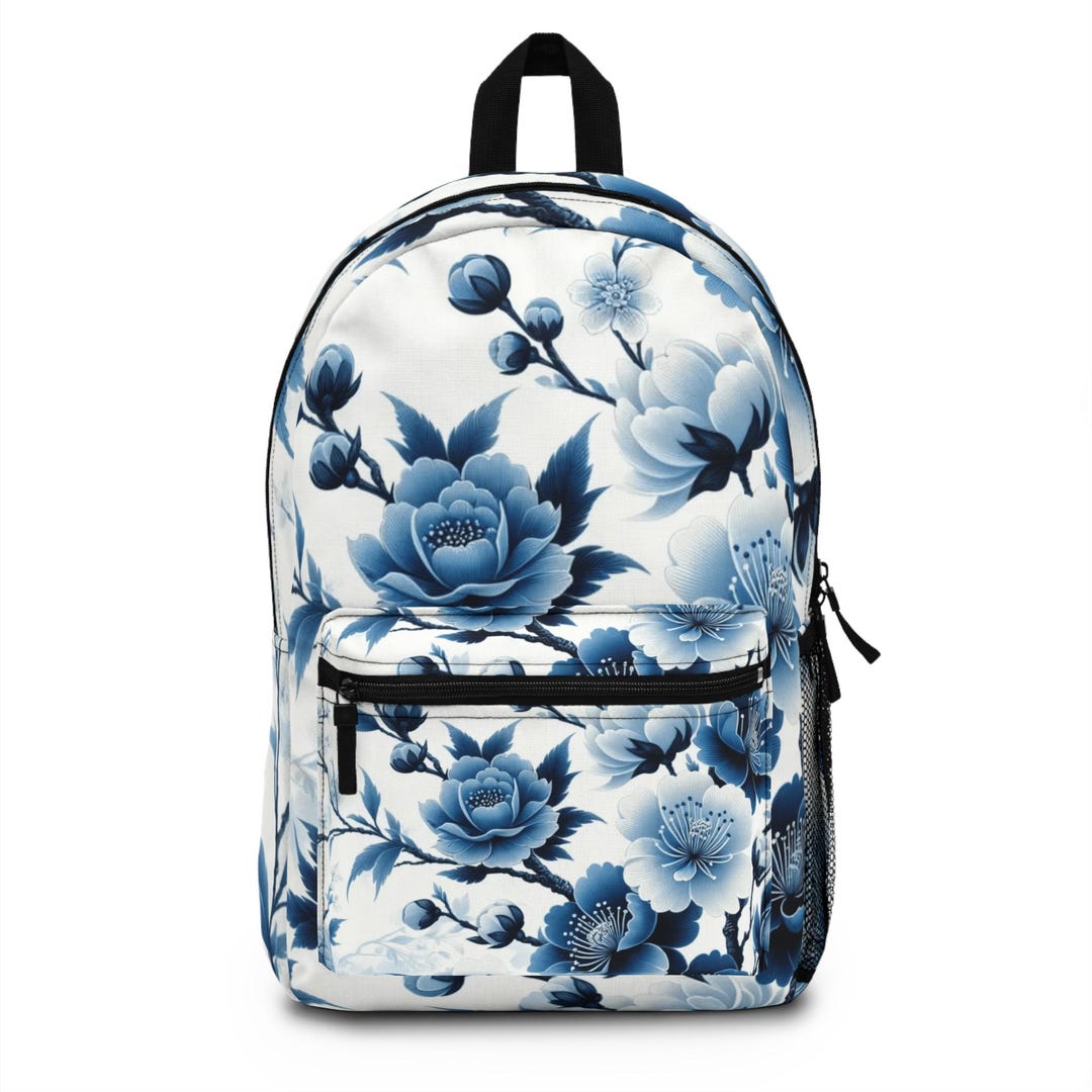Artsy Blue Floral Backpack for Women, Aesthetic Bookbag, Cute Travel ...