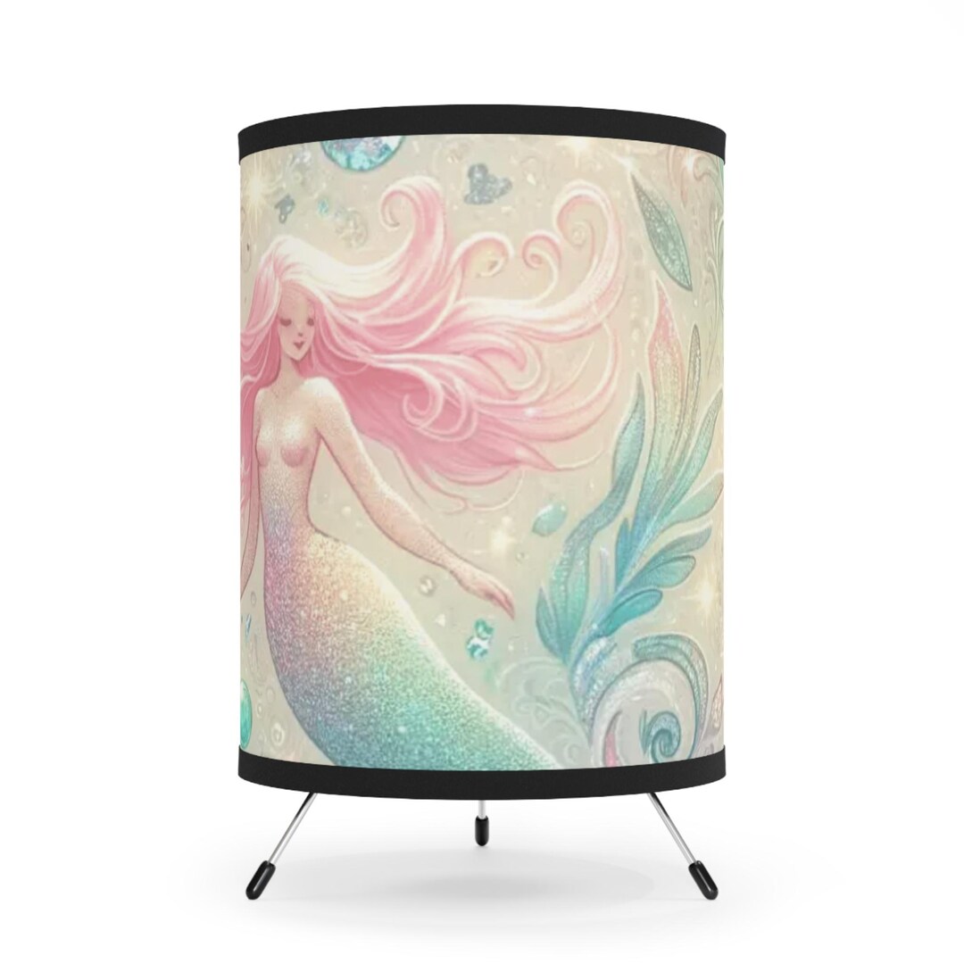 Pastel Mermaid Fantasy Tripod Lamp With High-resolution Printed Shade ...