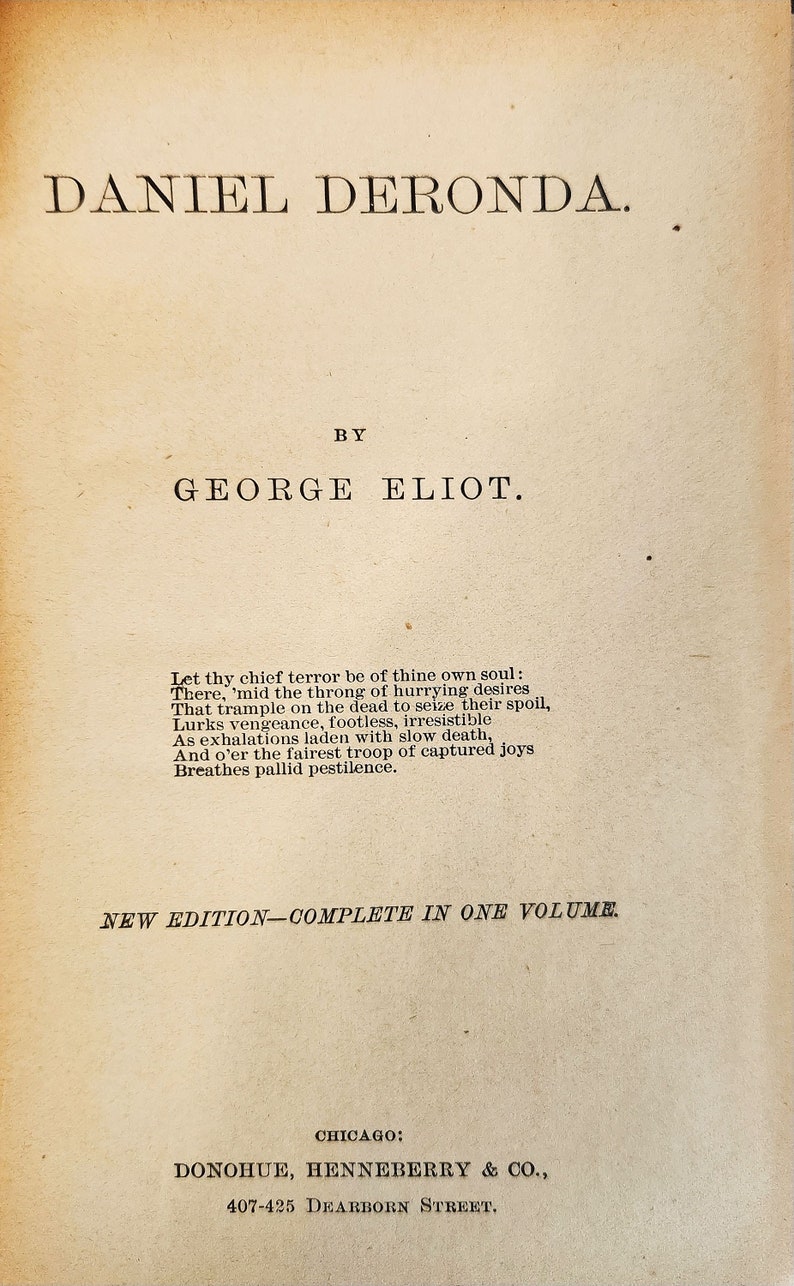 Daniel Deronda by George Eliot Donohue, Henneberry & Co 1890 - Etsy