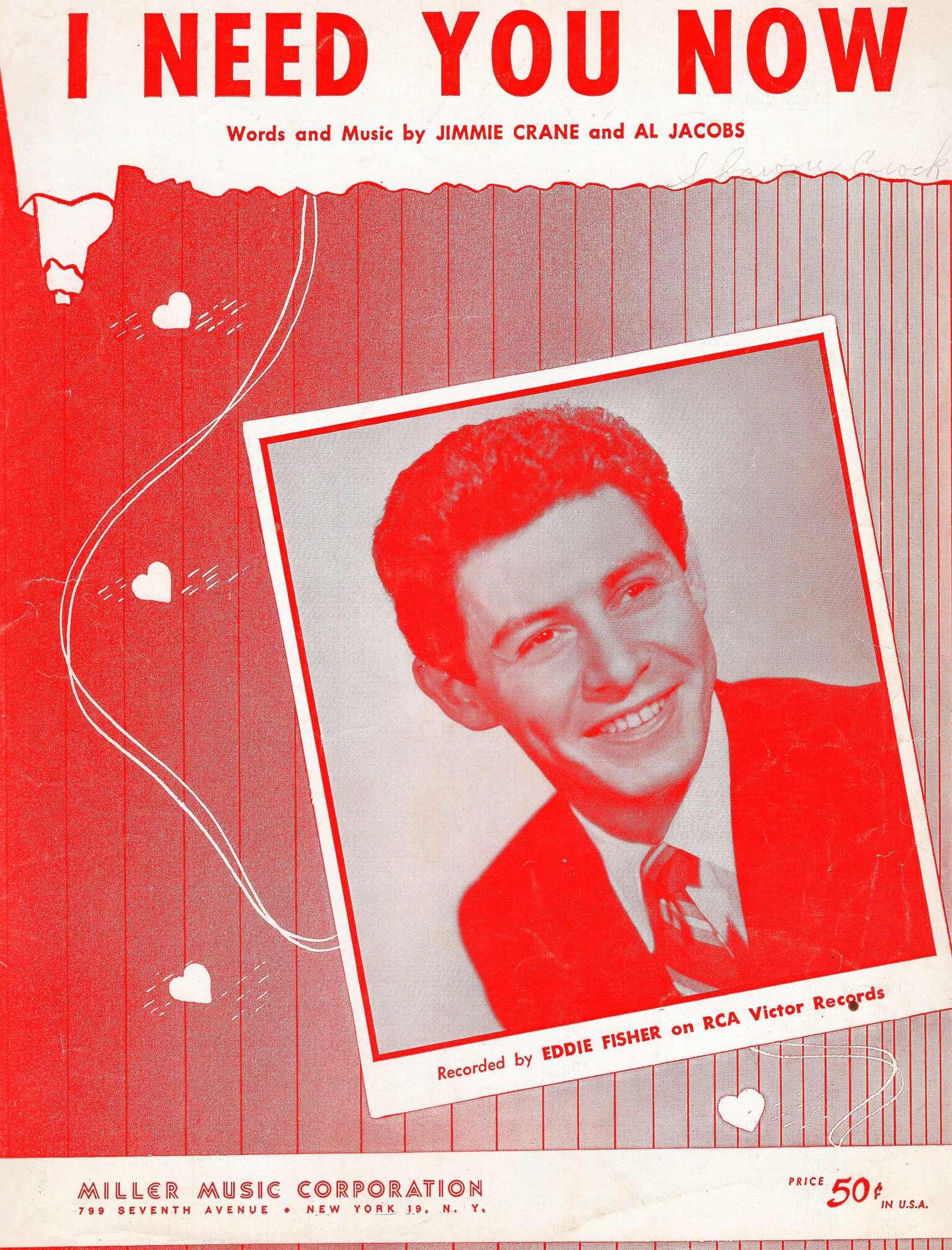 I Need You Now (eddie Fisher Cover) by Jimmy Crane and Al Jacobs - Etsy