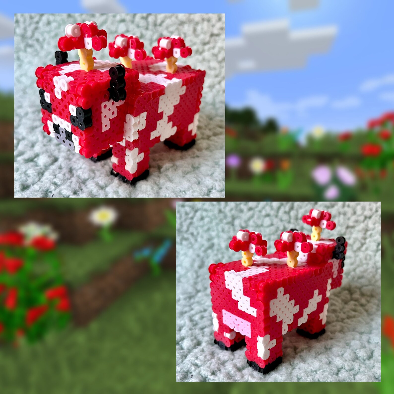 Minecraft Inspired 3D Perler Bead Figures large Animal Series Cow / Pig ...