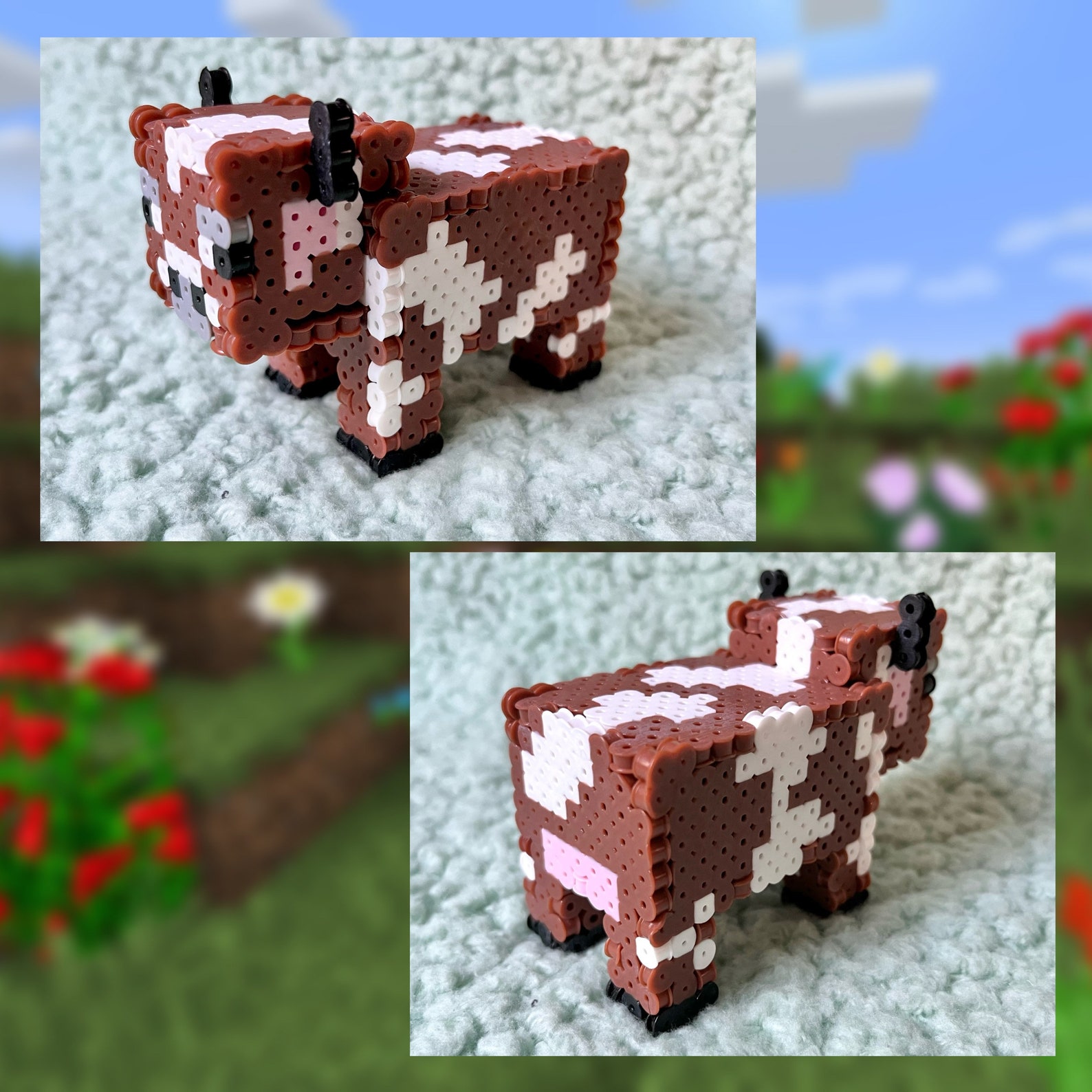 Minecraft Inspired 3D Perler Bead Figures large Animal Series Cow / Pig ...