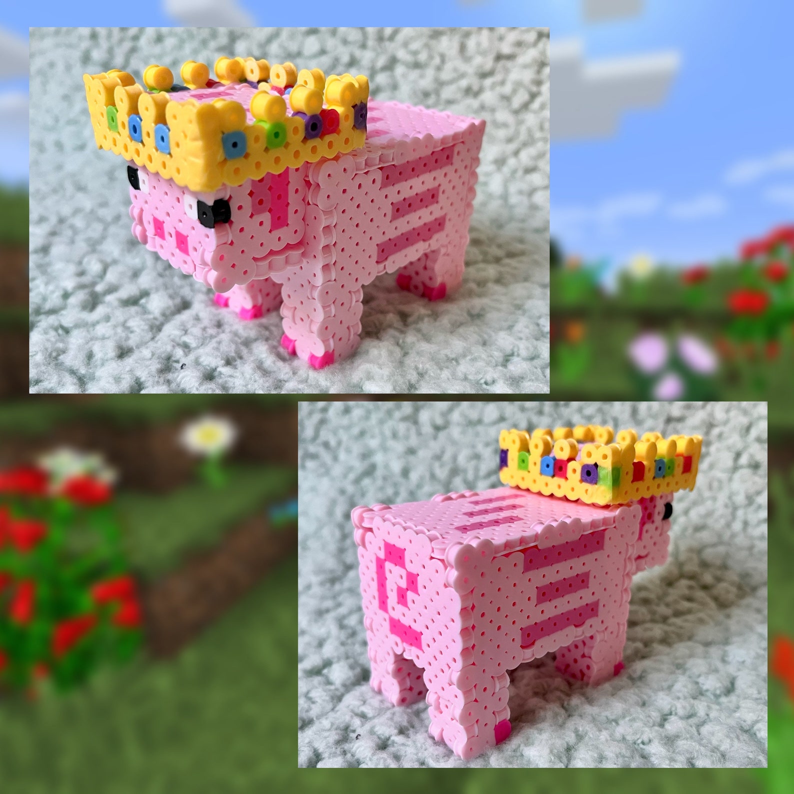 Minecraft Inspired 3D Perler Bead Figures large Animal Series Cow / Pig ...
