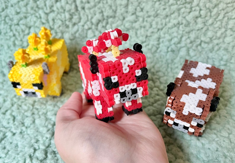 Minecraft Inspired 3D Perler Bead Figures (large Animal Series!) | Cow ...