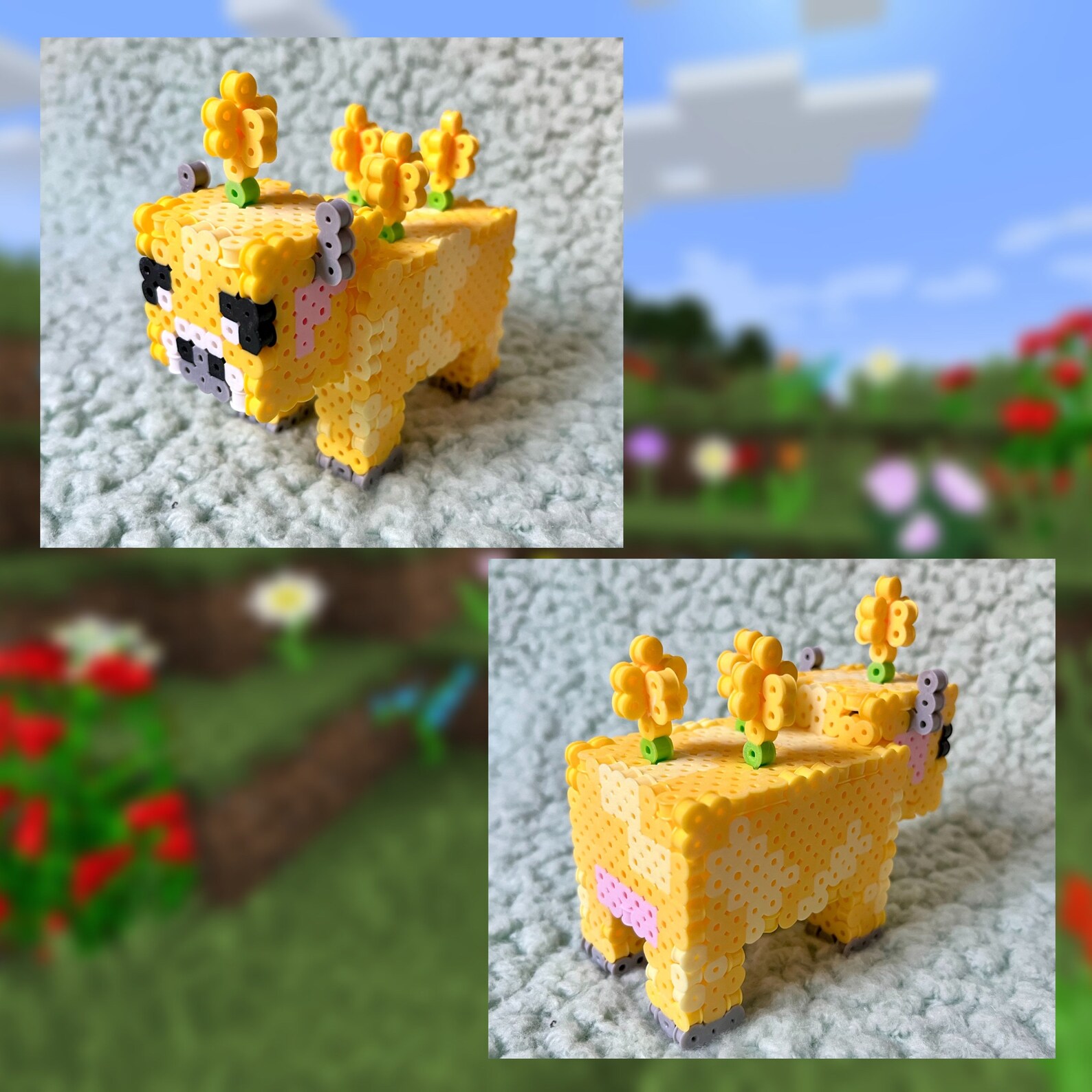 Minecraft Inspired 3D Perler Bead Figures large Animal Series Cow / Pig ...