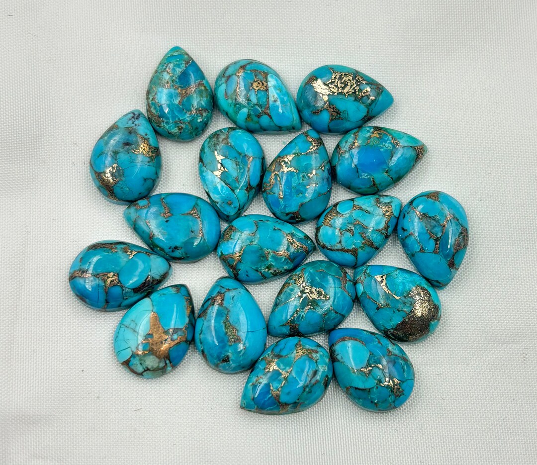 Natural Blue Copper Turquoise Pear Shape Cabochon Flat Back Calibrated ...