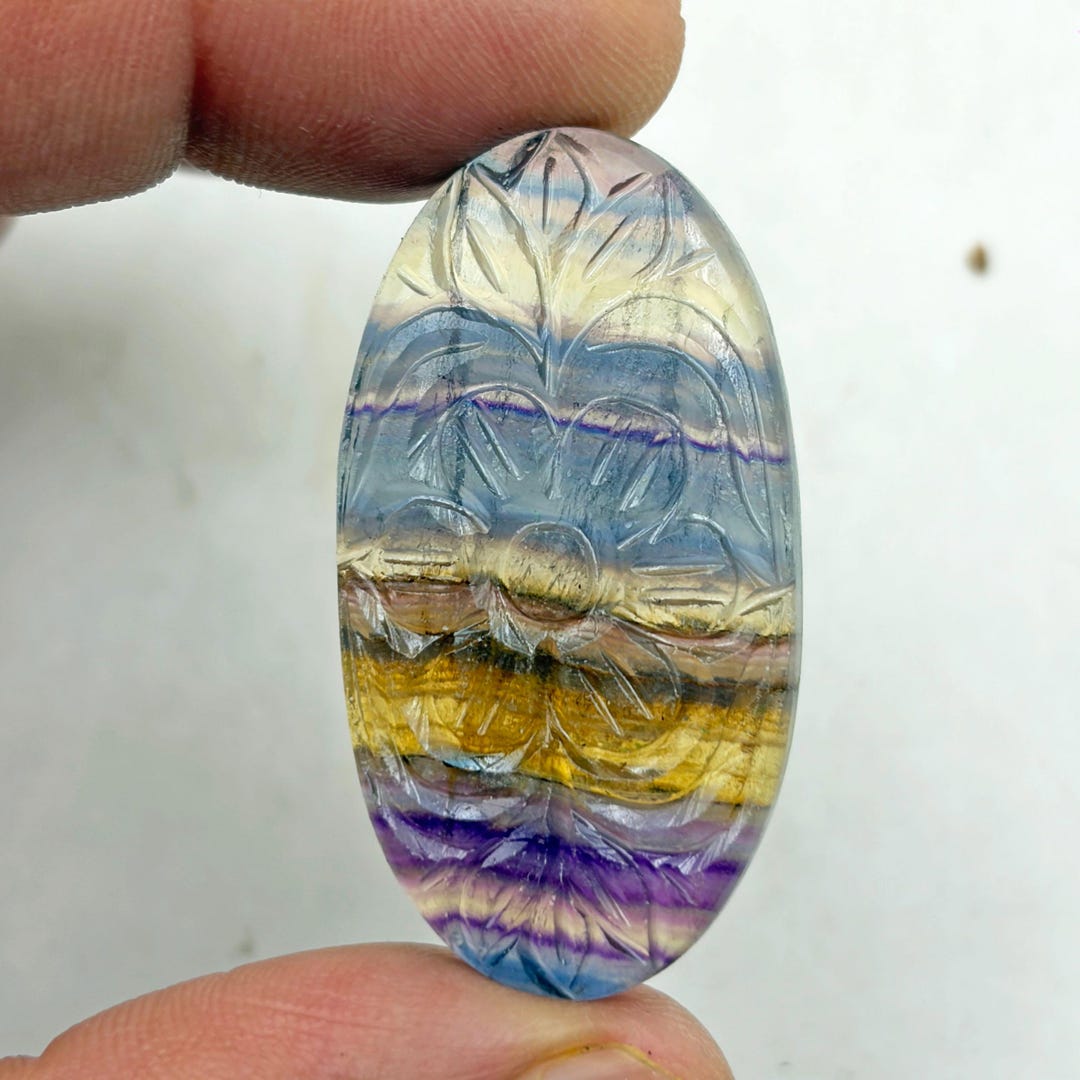 Fluorite Cabochon Natural Purple Green Carving Gemstone Polished Loose ...