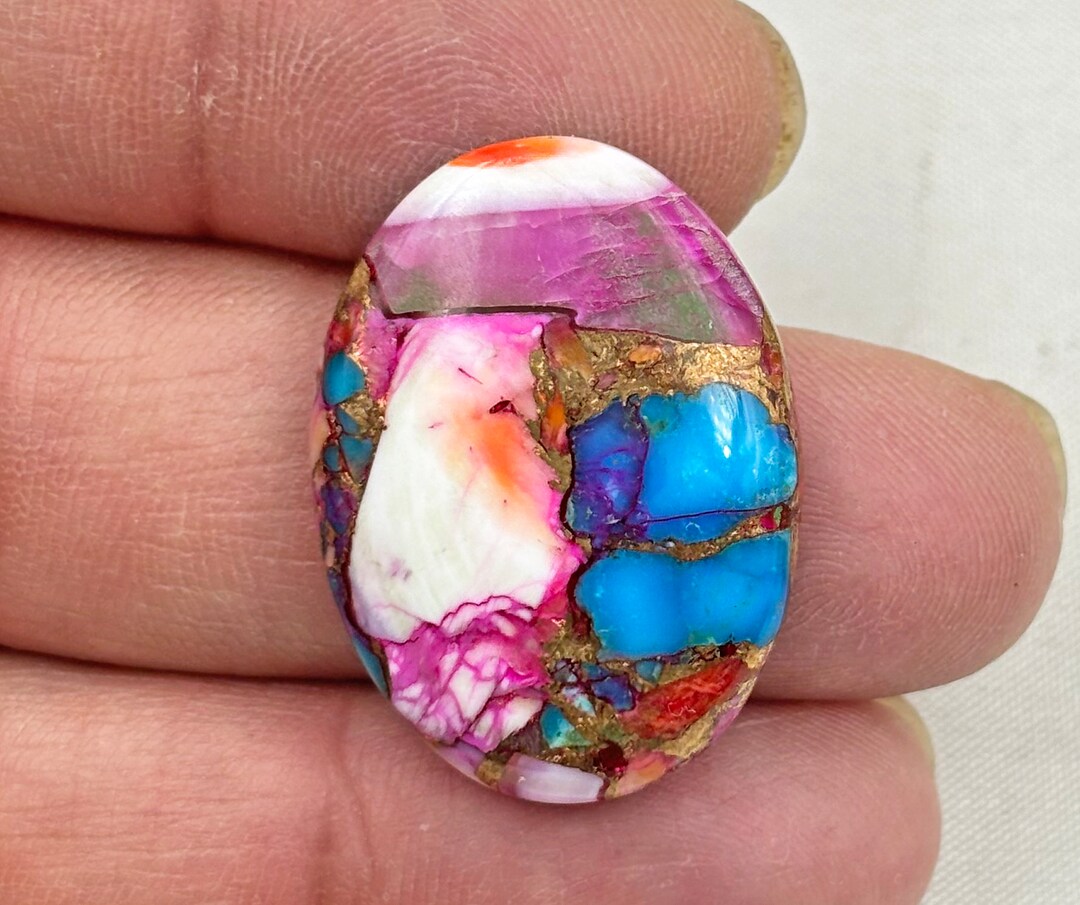Oyster Turquoise Gemstone, Pink Spiny Copper Turquoise Cabochon, Purple ...