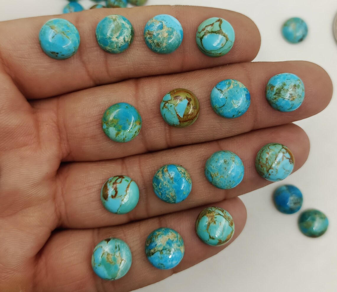 10 Pieces Blue Mohave Turquoise Round Shape Loose Smooth Polished ...