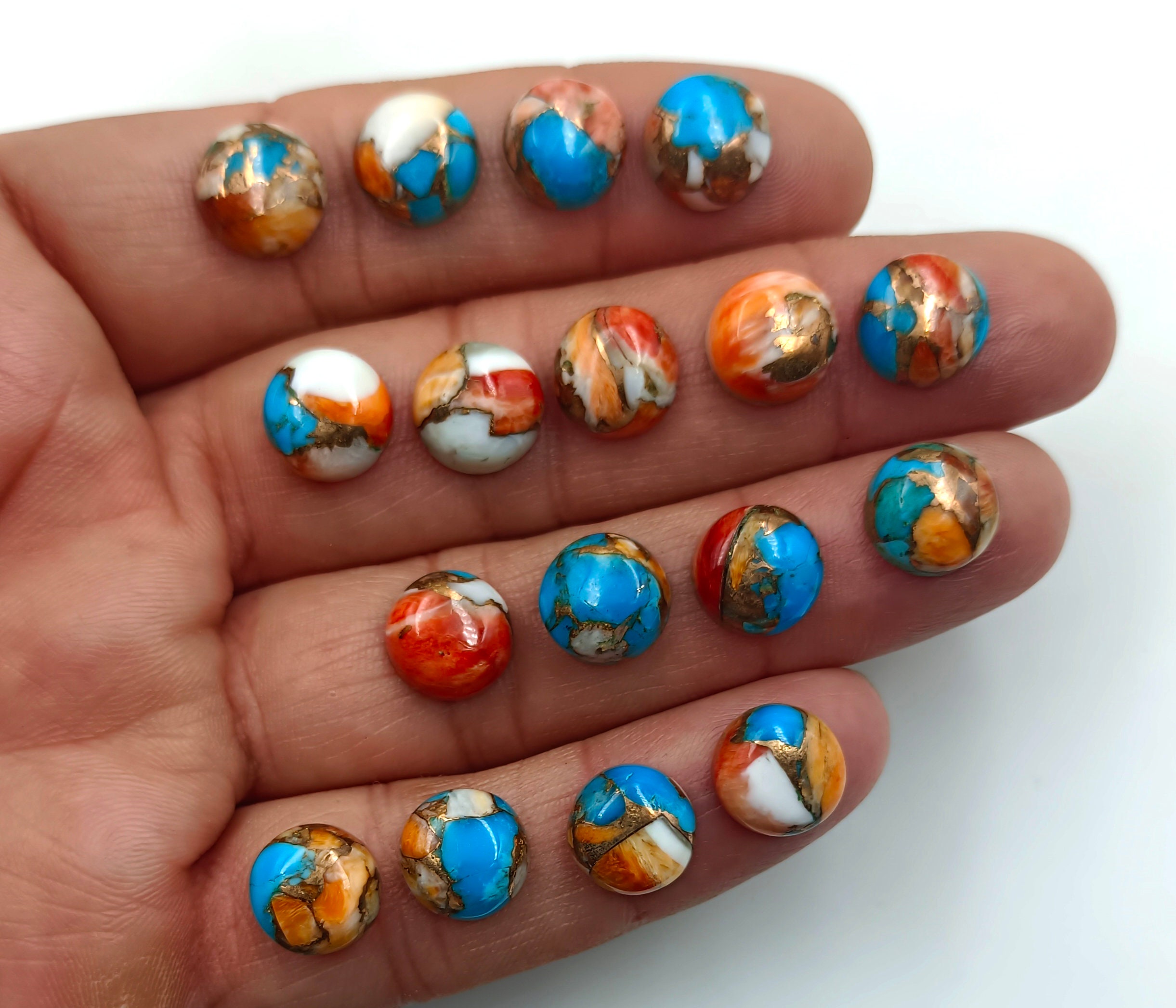 10 Pieces Spiny Oyster Mohave Turquoise Round Shape Loose Smooth ...