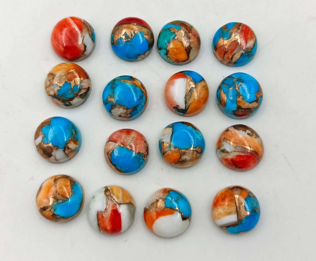 10 Pieces Spiny Oyster Mohave Turquoise Round Shape Loose Smooth ...