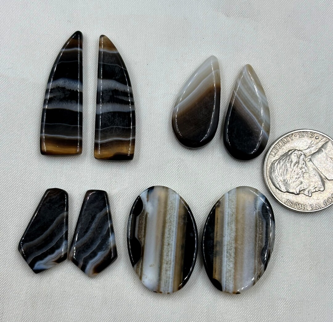 Agate Pair, Black Banded Agate Gemstone Pair, Natural Agate Matching ...