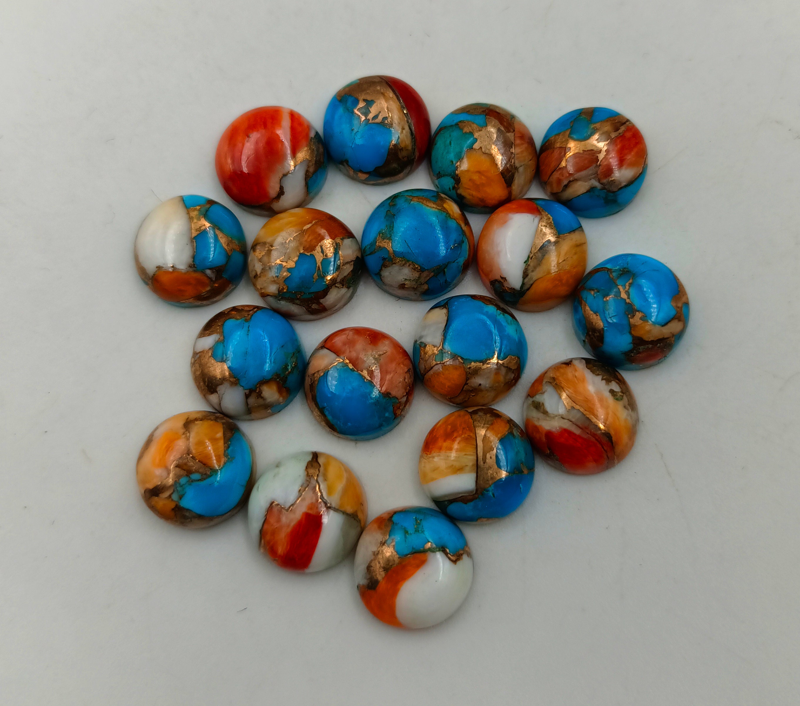 10 Pieces Spiny Oyster Mohave Turquoise Round Shape Loose Smooth ...