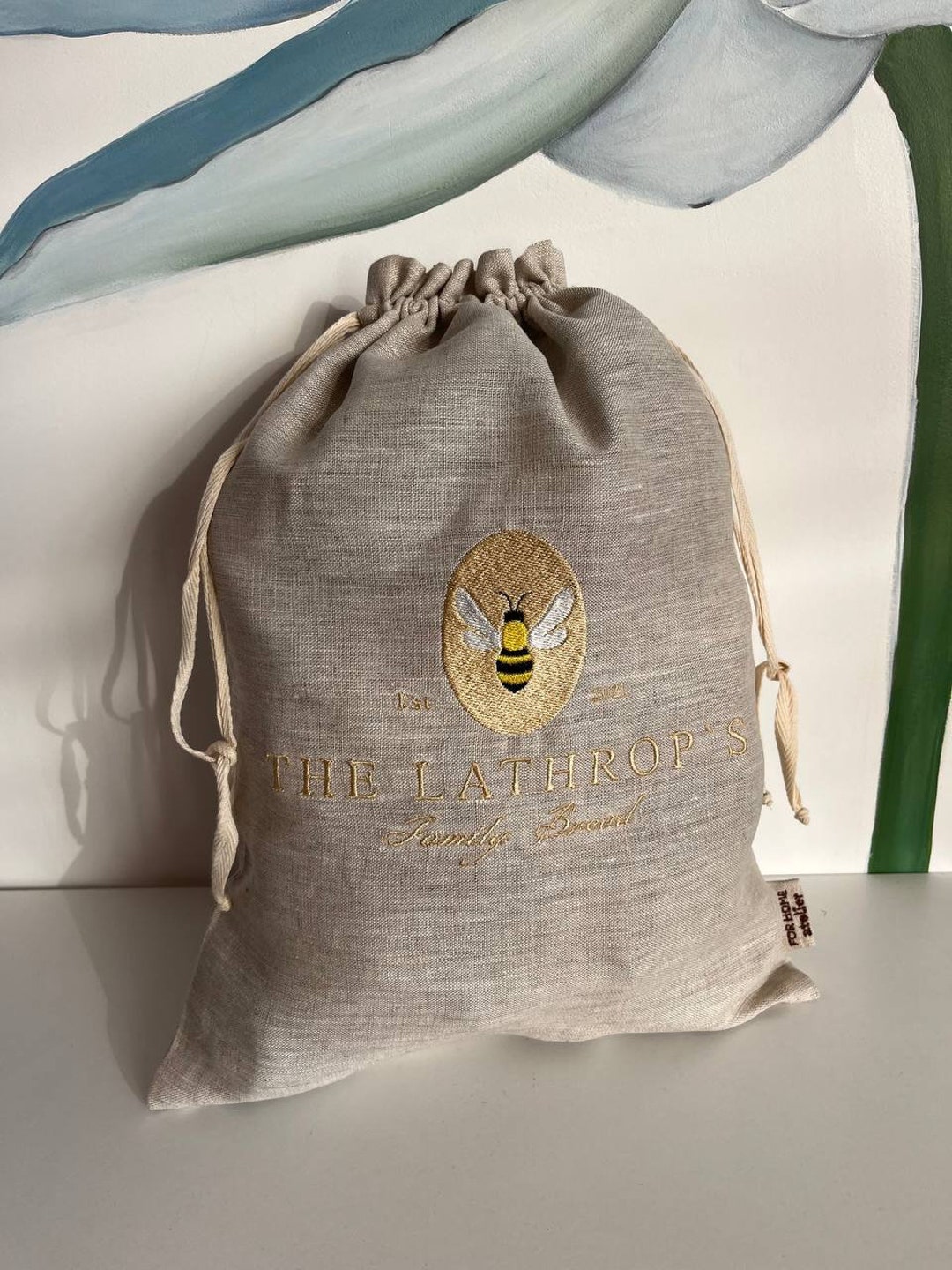 Embroidered Linen Bread Bag Keeper With Ties, Personalized Organic ...