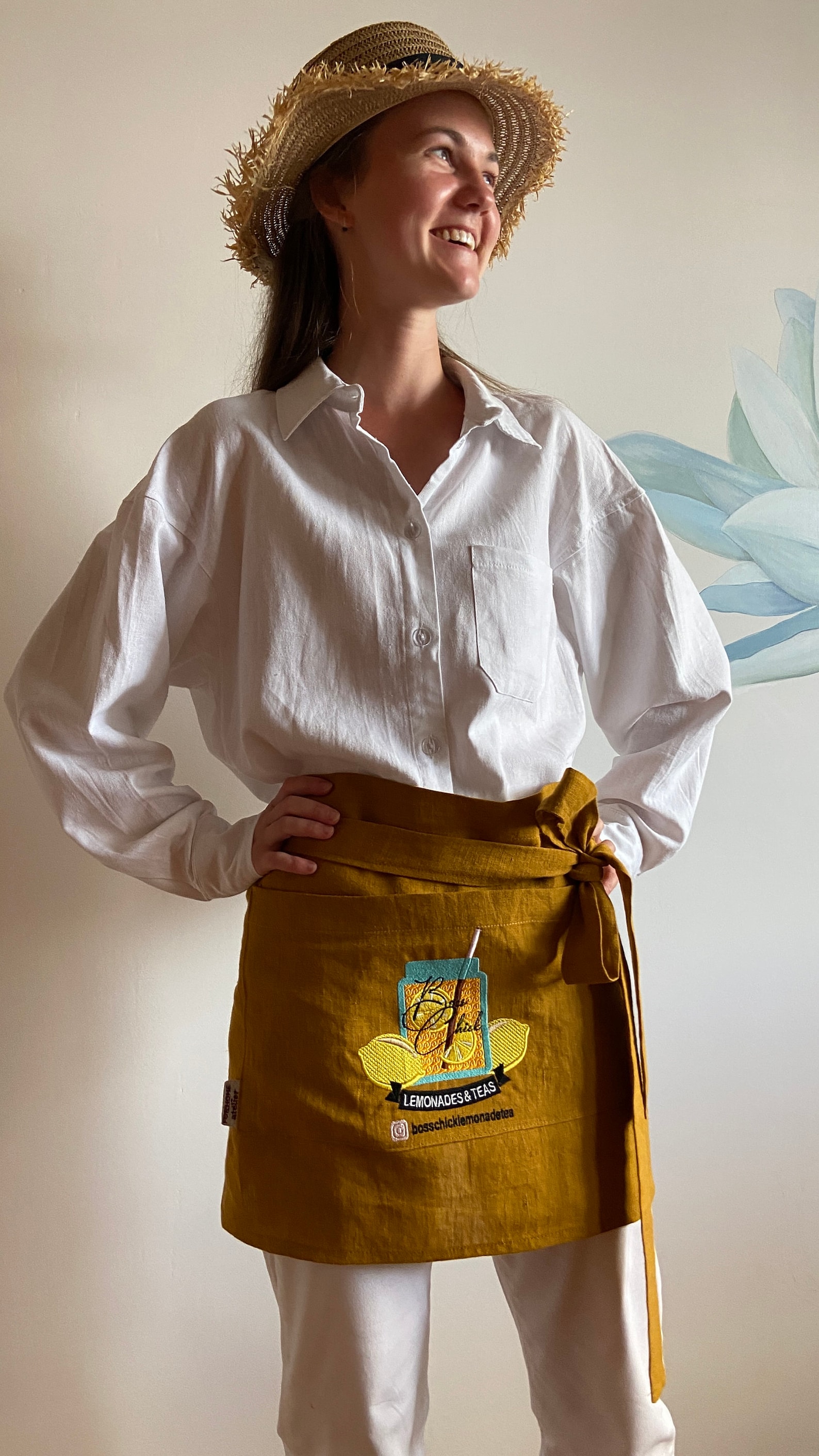 Logo Embroidery Linen Half Apron With Pocket for Women Men | Etsy