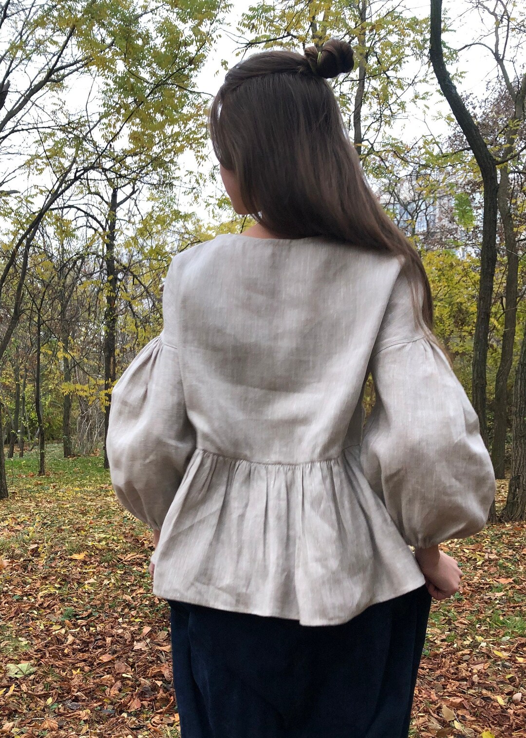 Linen Blouse With Ruffled Bottom and Puffy Sleeves for Women - Etsy